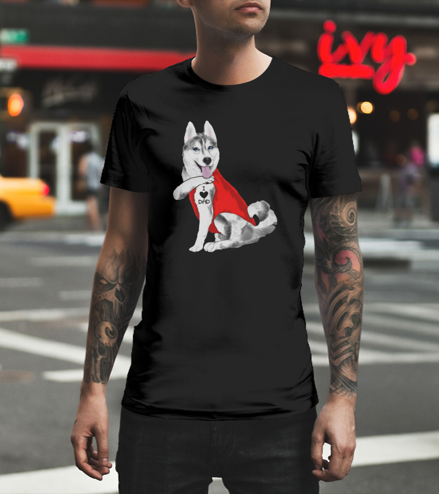 I Love Dad Husky Dog In Red Cape T-Shirt