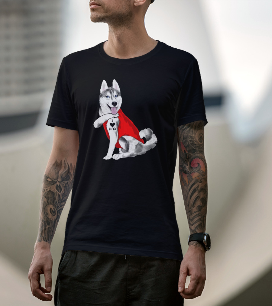 I Love Dad Husky Dog In Red Cape T-Shirt