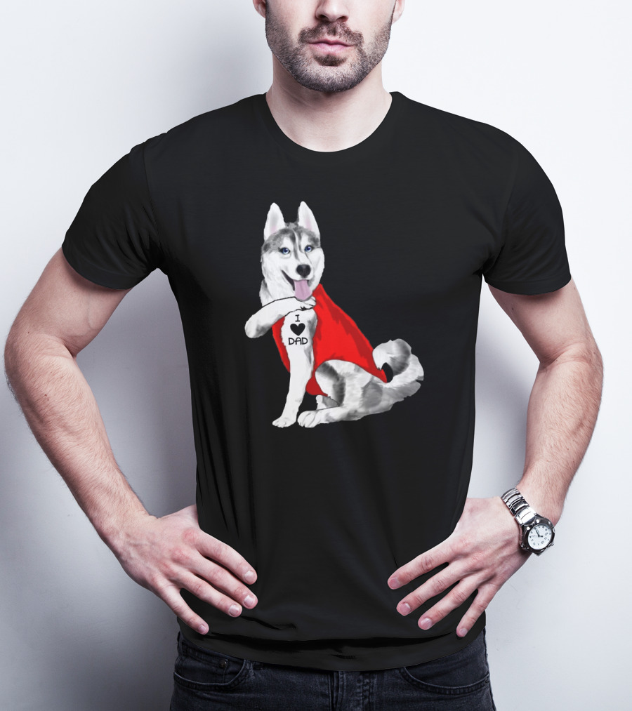 I Love Dad Husky Dog In Red Cape T-Shirt