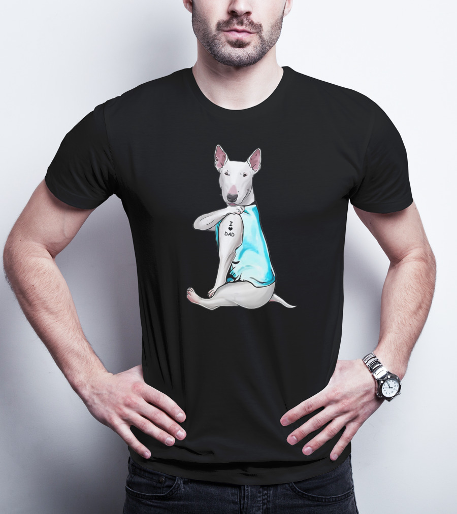 Bull Terrier I Love Dad Tattoo T-Shirt