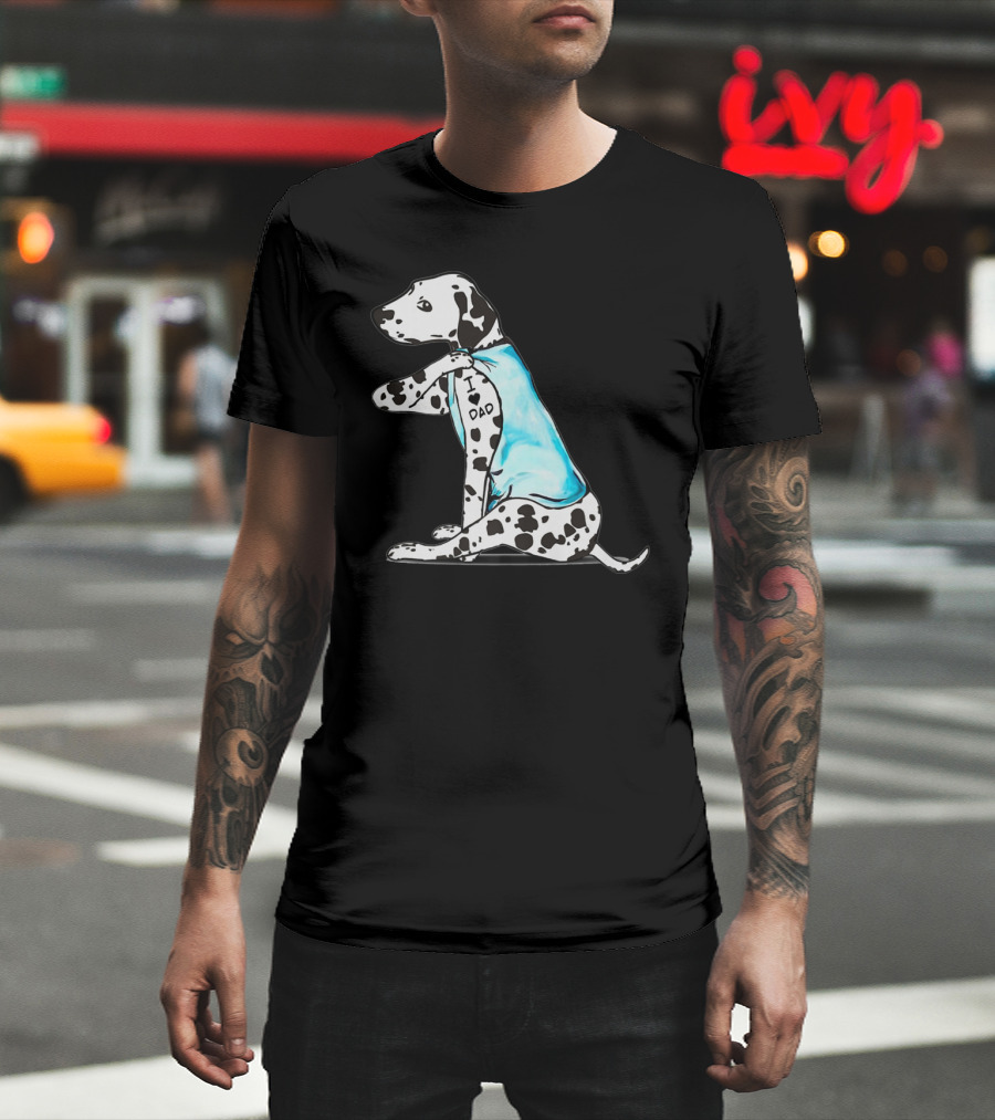 Dalmatian I Love DAD Blue Shirt Cute Dog T-Shirt