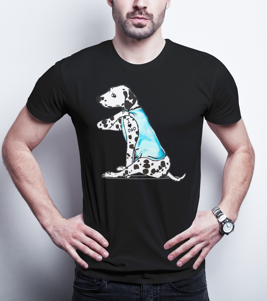 Dalmatian I Love DAD Blue Shirt Cute Dog T-Shirt