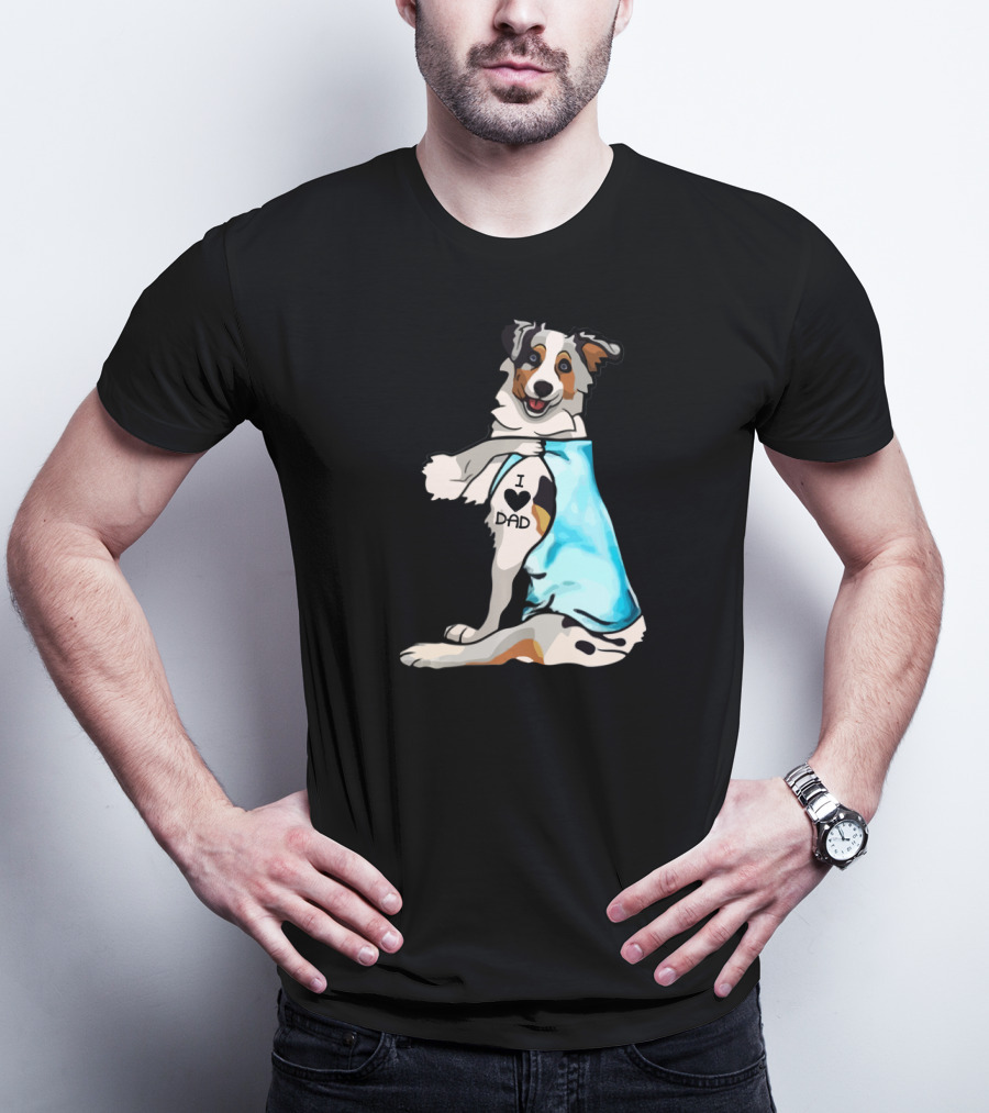 I Love Dad Border Collie Father Dog In Blue T-Shirt