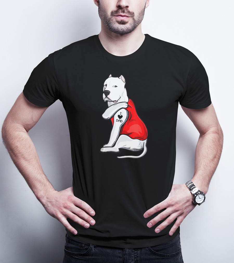 I Love Dad Dogo Argentino Father Dog In Red T-Shirt