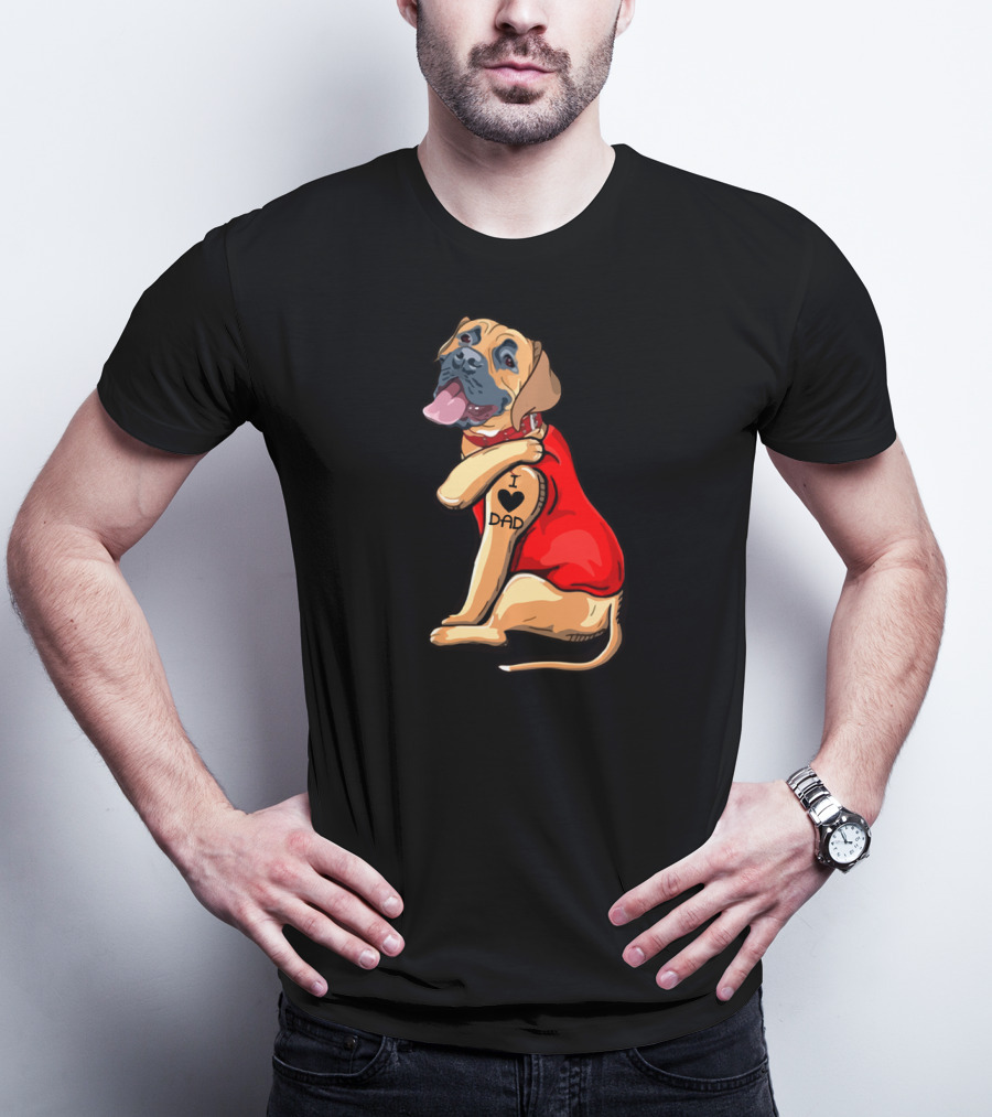 I Love Dad English Mastiff Dog Tattoo Heart T-Shirt