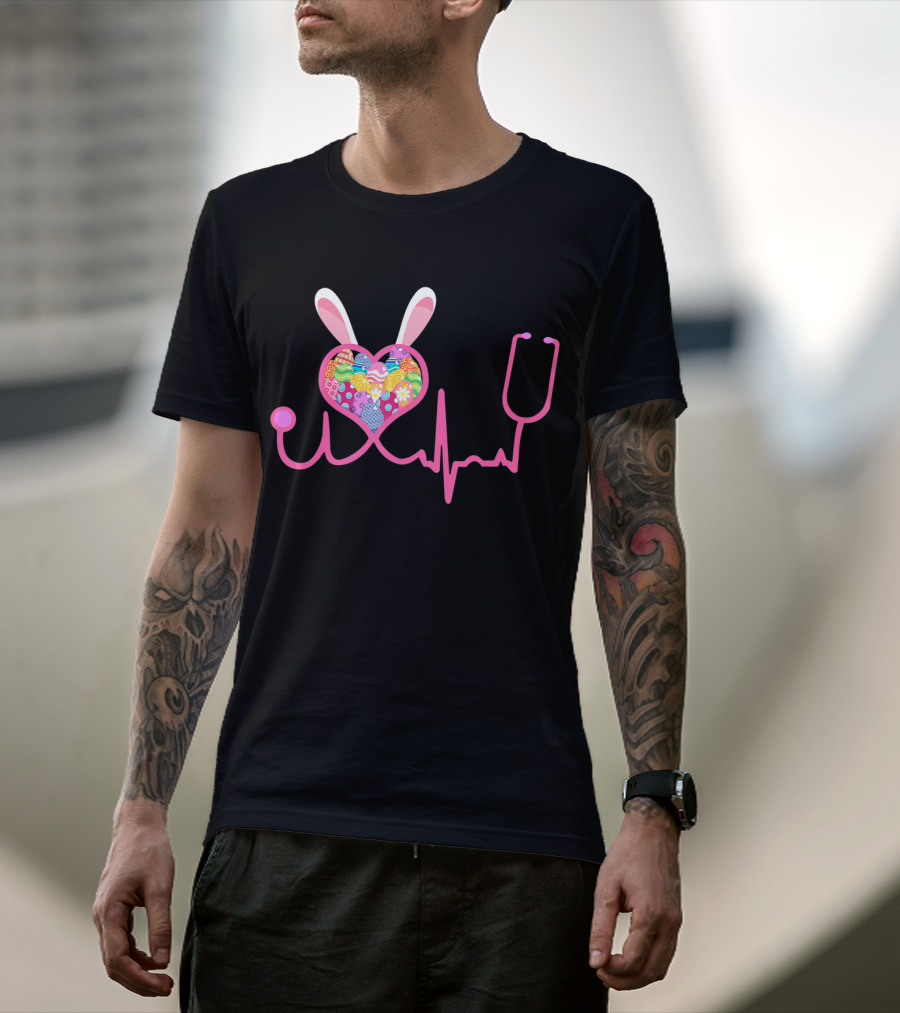 Nurse Easter Bunny Heartbeat And Stethoscope T-Shirt