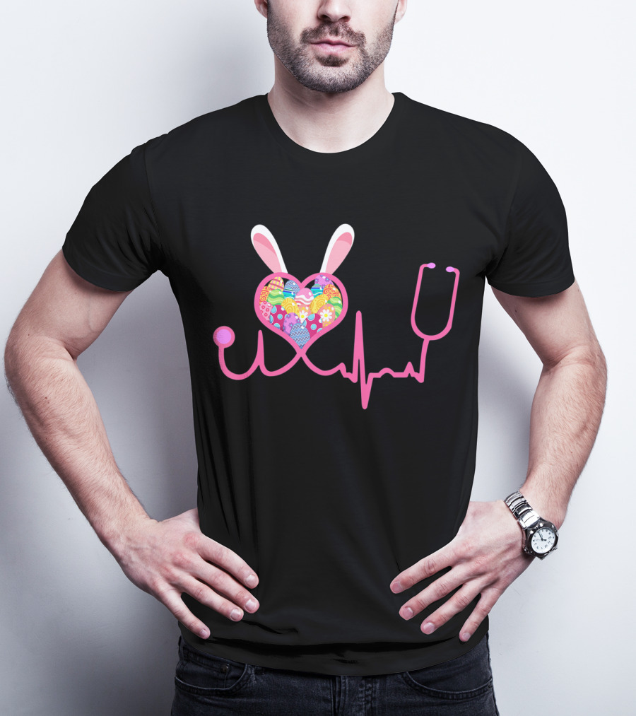 Nurse Easter Bunny Heartbeat And Stethoscope T-Shirt