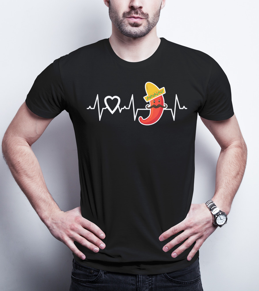 Chili Pepper Love Heartbeat Mexican Food Pepper Sombrero T-Shirt