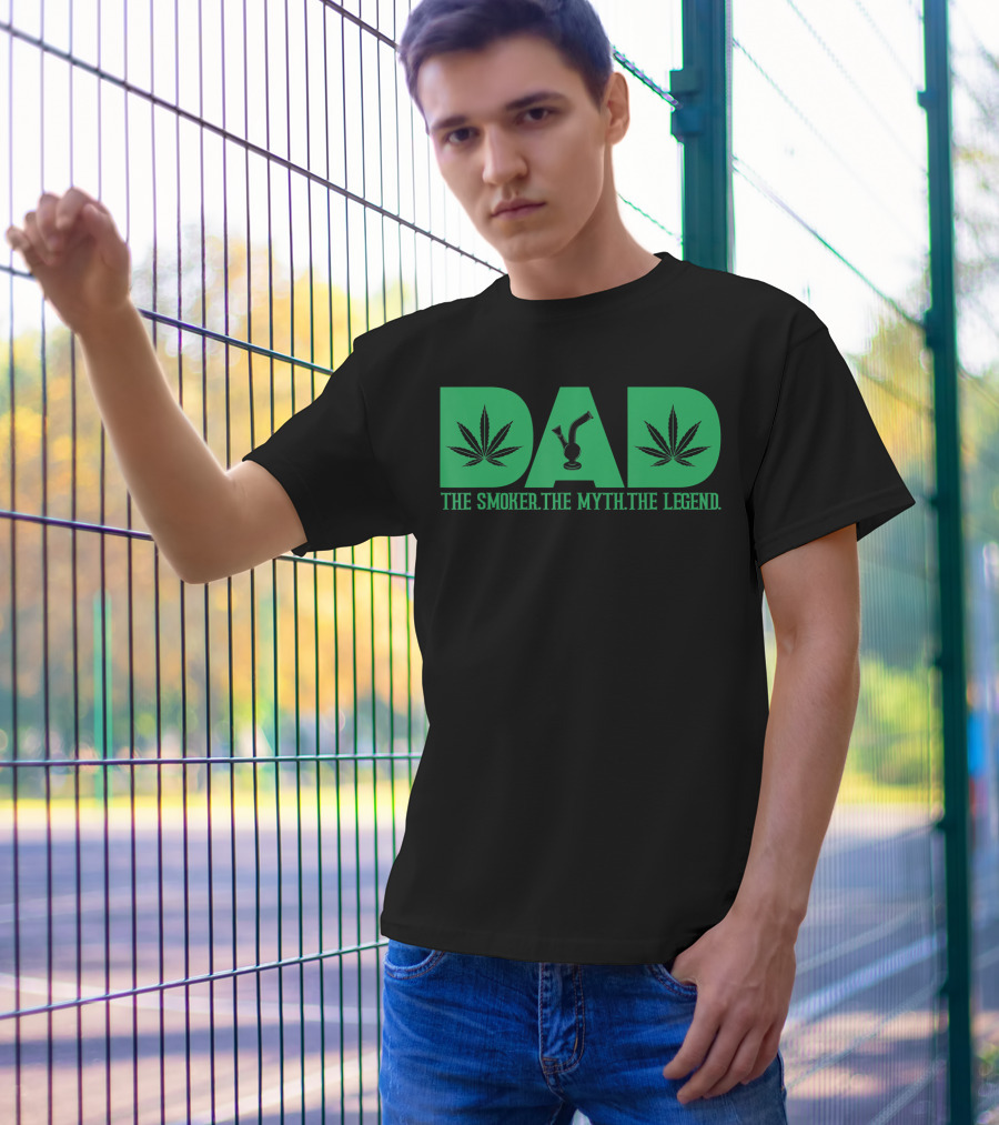 Dad Smoker Myth Legend Marijuana Leaf Bong T-Shirt