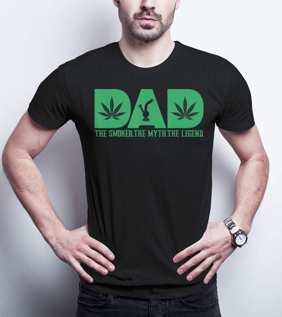 Dad Smoker Myth Legend Marijuana Leaf Bong T-Shirt