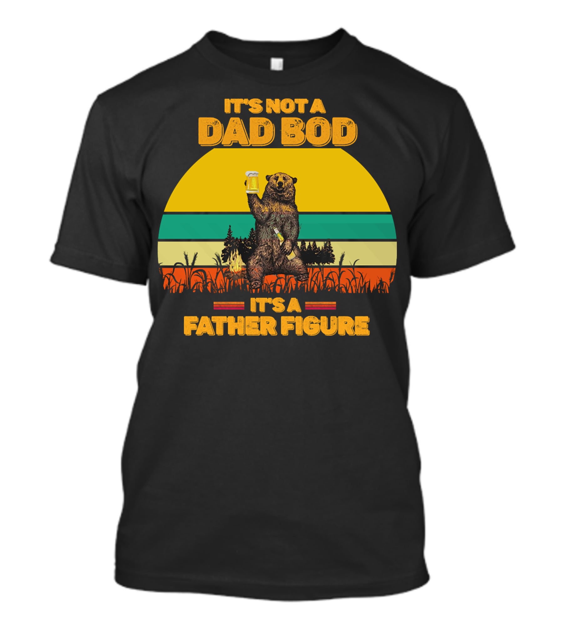 It's Not A Dad Bod It's A Father Figure Bear Holding Beer Vintage Sunset T-Shirt