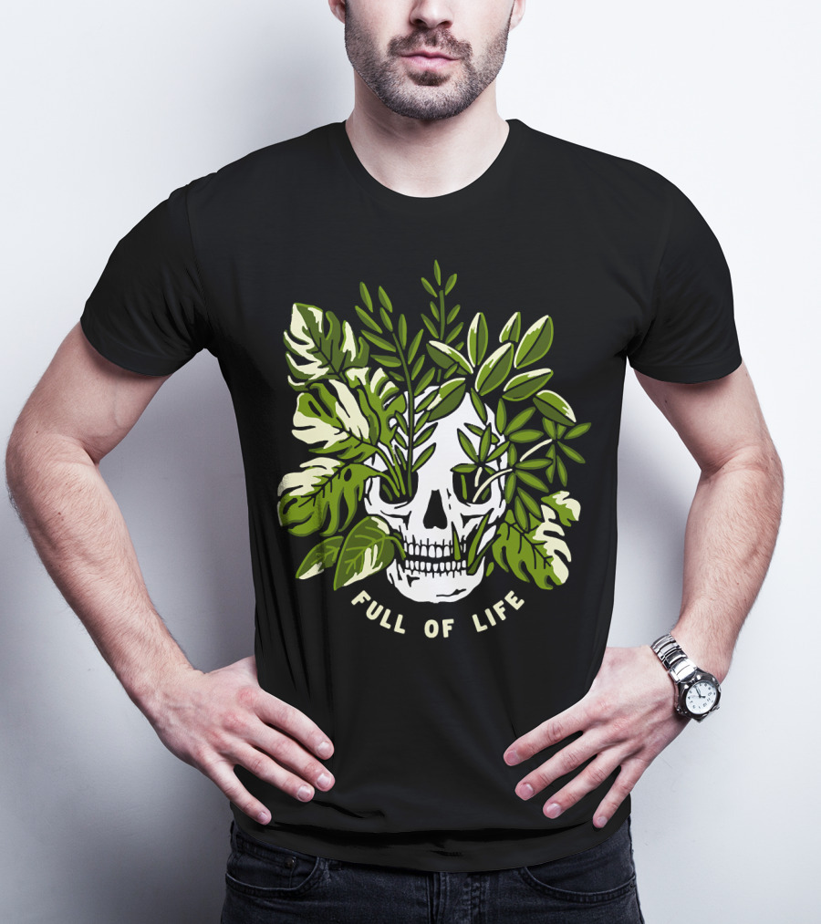 Full Of Life Skull Tree With Green Leaves Bushes T-Shirt