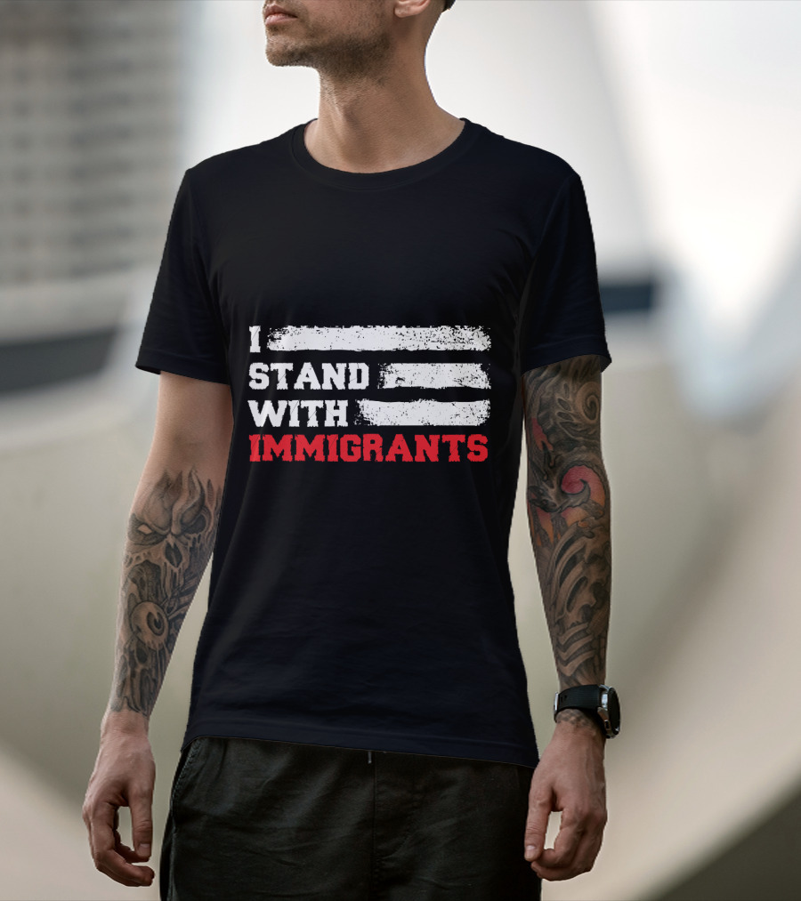 I Stand With Immigrants USA American Flag Stripes T-Shirt