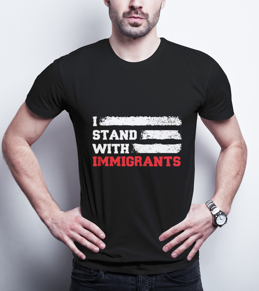 I Stand With Immigrants USA American Flag Stripes T-Shirt
