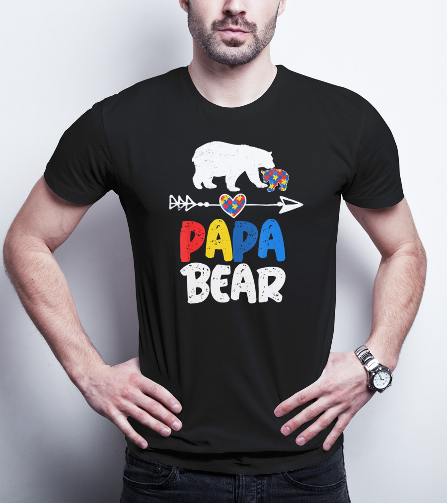 Papa Bear Autism Awareness Puzzle Arrow Heart T-Shirt