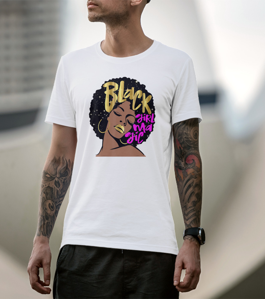 Black Girl Magic Gold Stars Afro Beauty T-Shirt