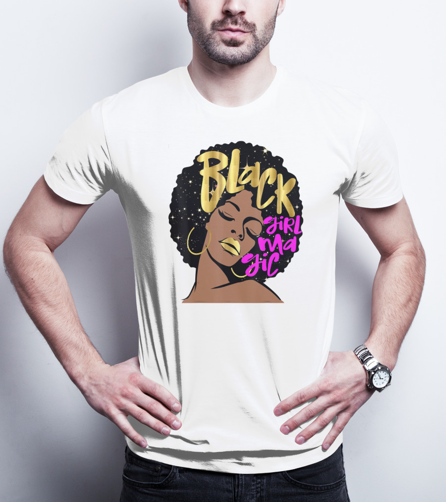 Black Girl Magic Gold Stars Afro Beauty T-Shirt