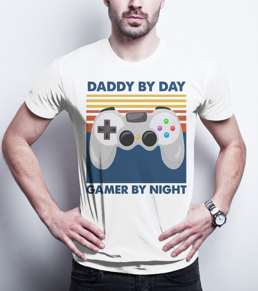 Daddy By Day Gamer By Night Retro Game Controller T-Shirt