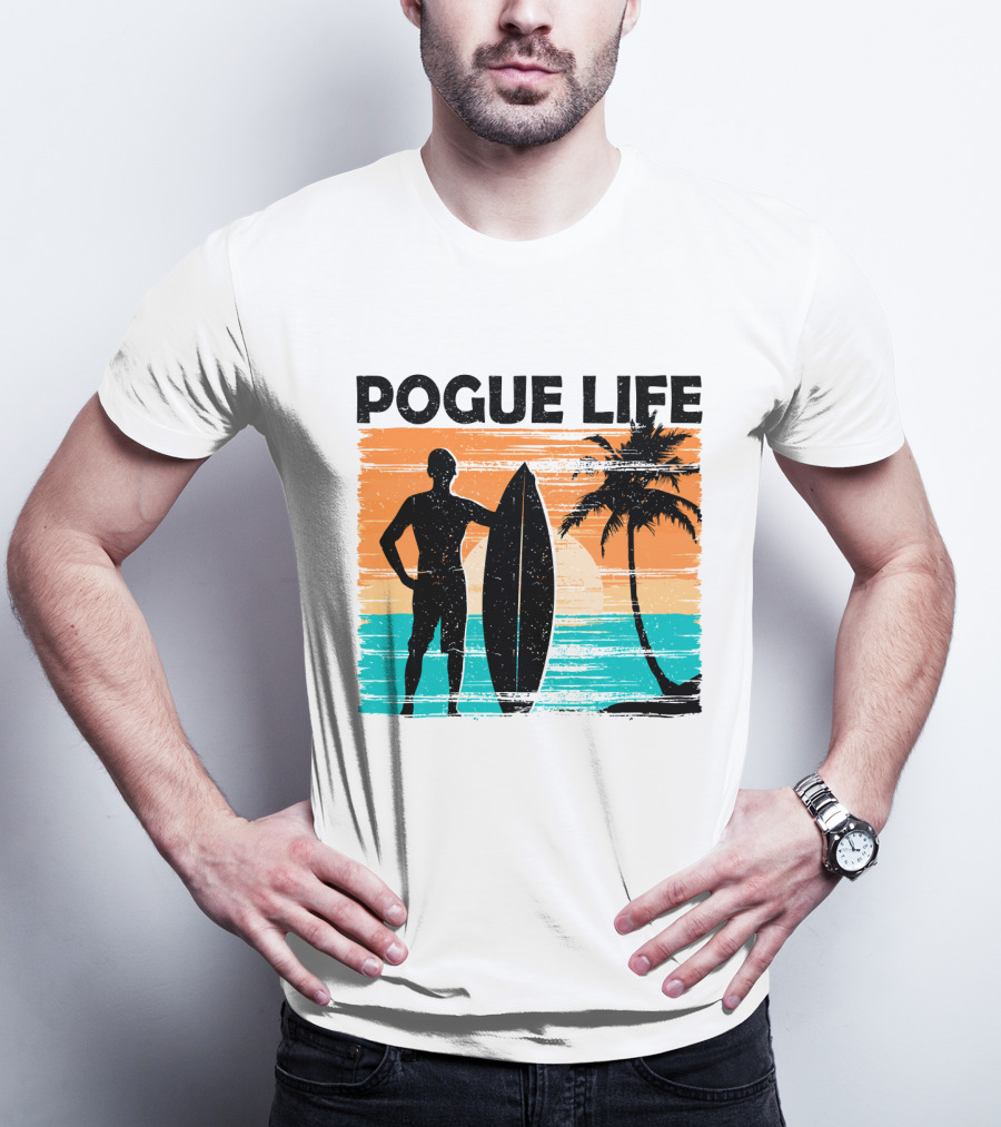 Pogue Life Outer Banks OBX Surf Silhouette Beach Sunset Palm Tree T-Shirt