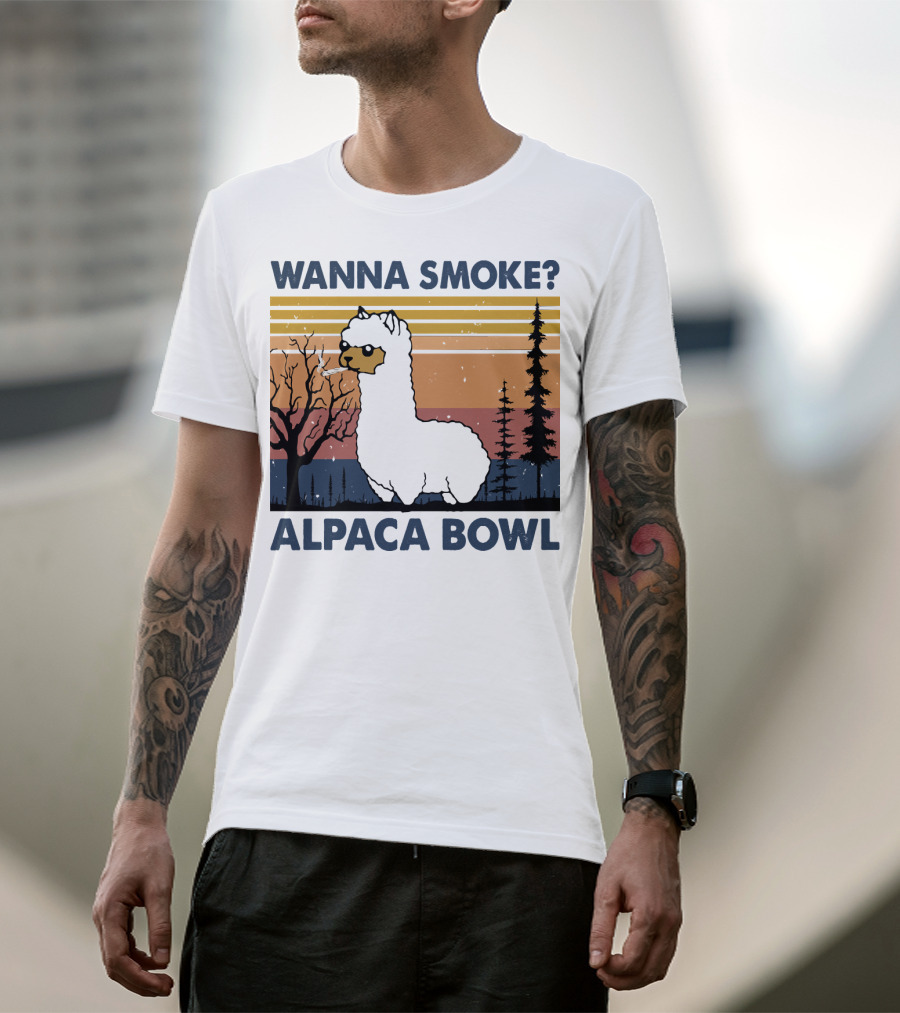 Wanna Smoke Alpaca Bowl Vintage Forest Sunset Alpaca T-Shirt