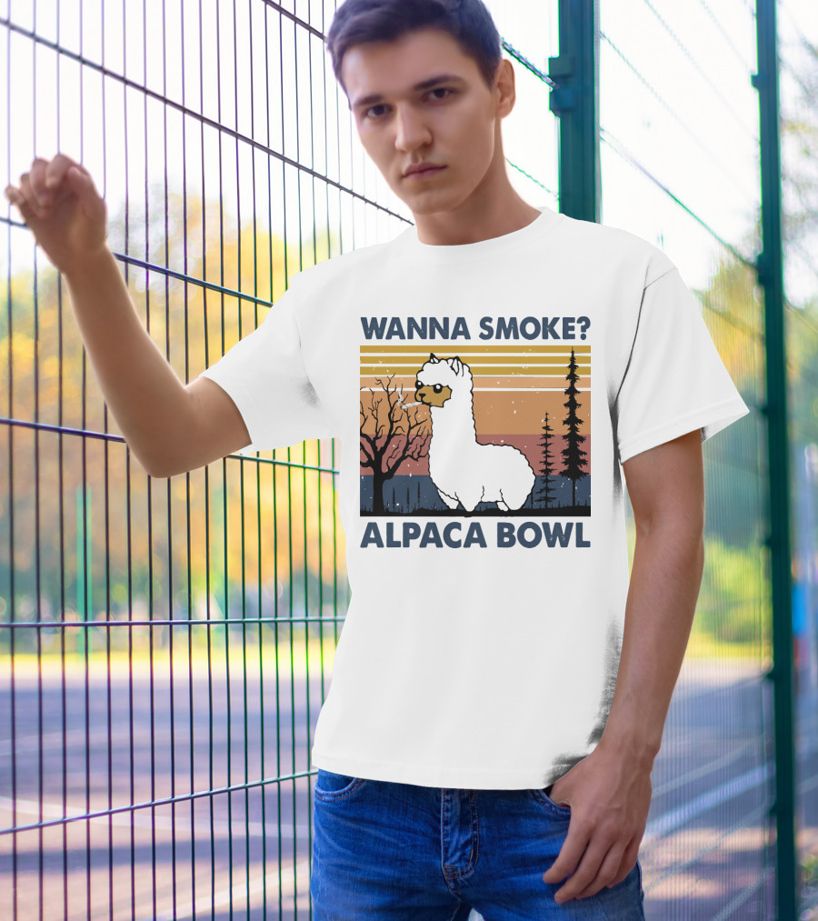 Wanna Smoke Alpaca Bowl Vintage Forest Sunset Alpaca T-Shirt