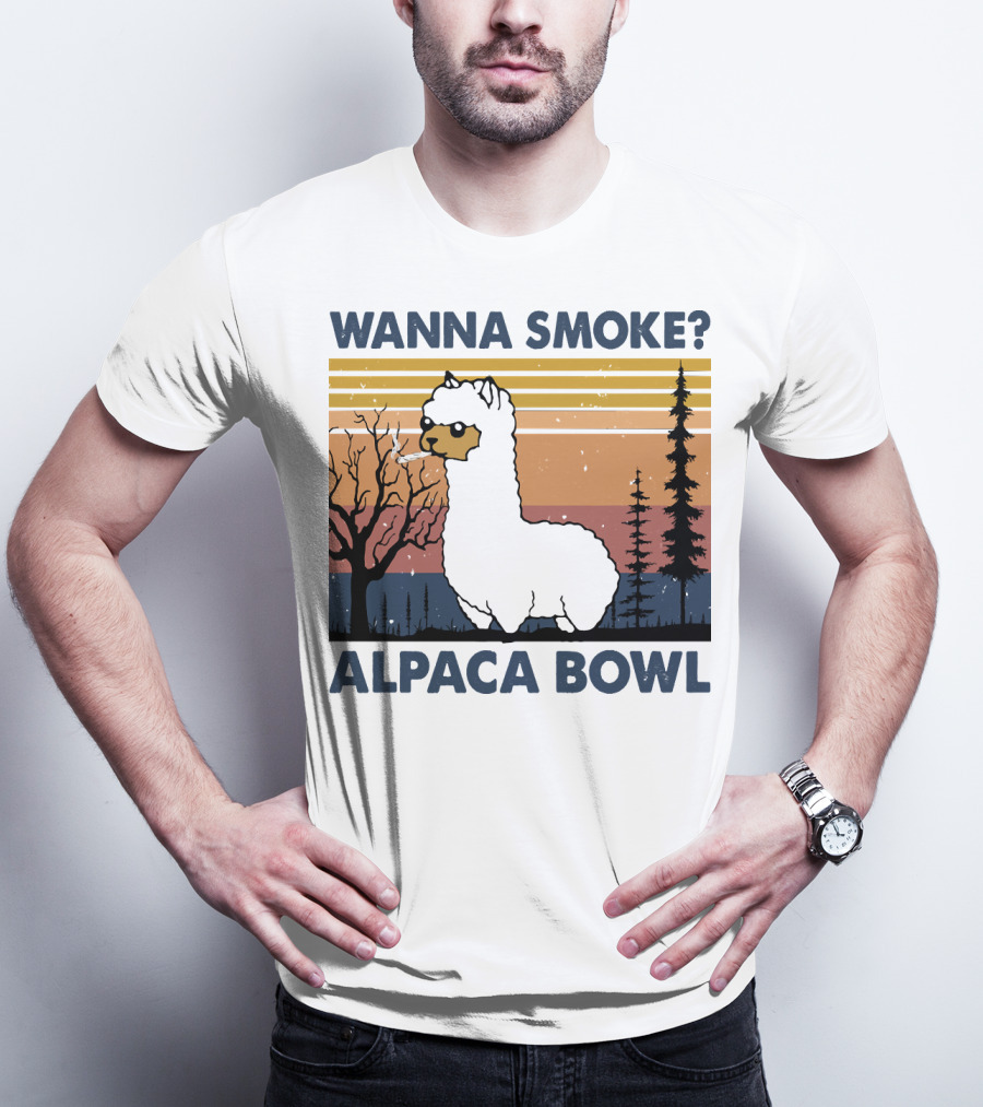 Wanna Smoke Alpaca Bowl Vintage Forest Sunset Alpaca T-Shirt