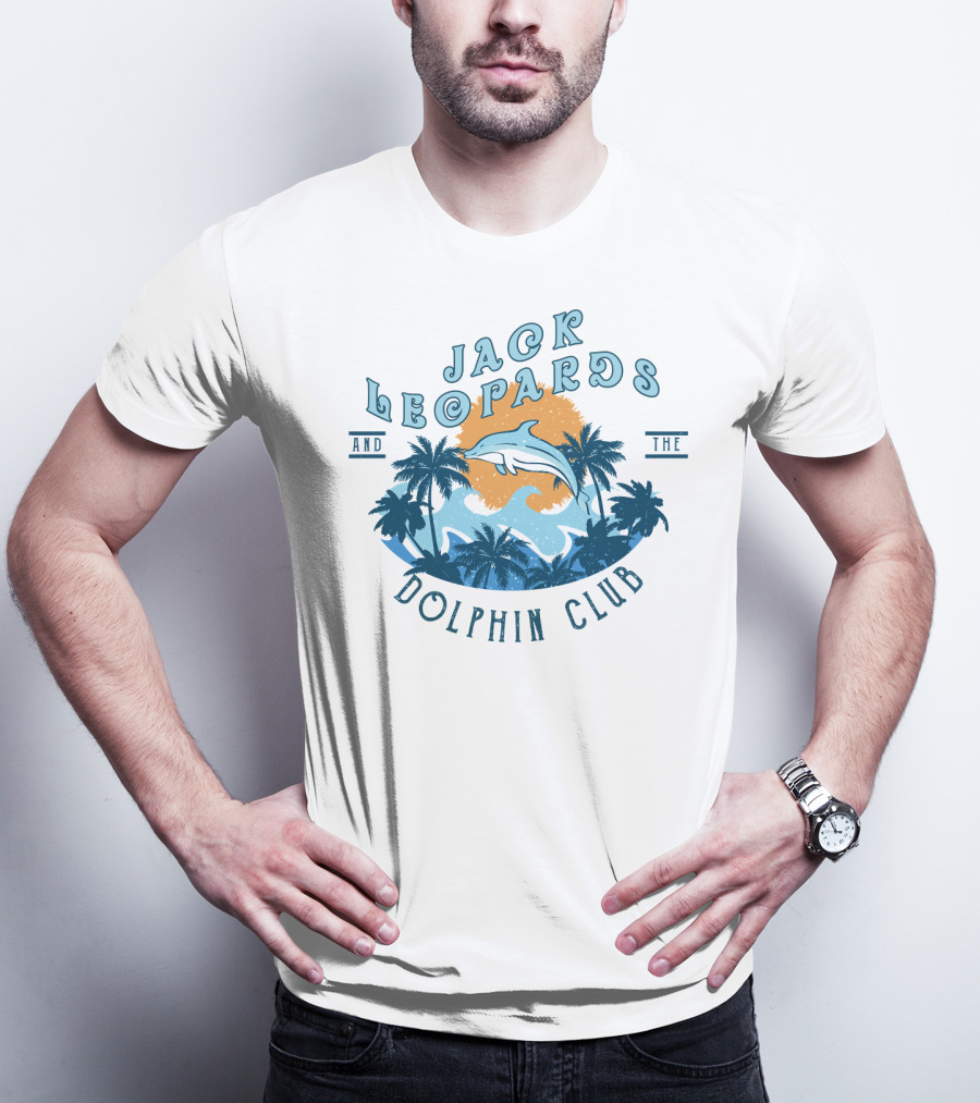Jack Leopards And The Dolphin Club Ocean Wave With Palm Trees And Dolphin T-Shirt