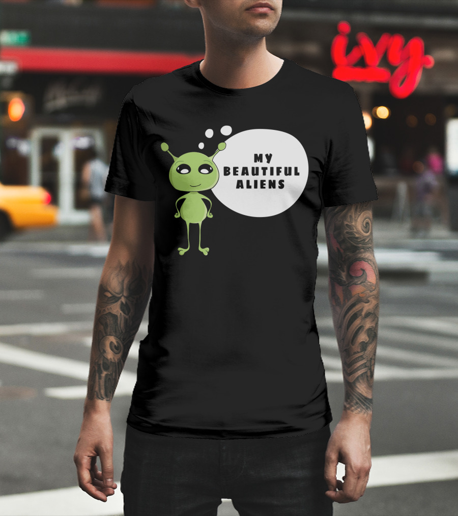 My Beautiful Aliens Ogfam Green Cartoon Character T-Shirt
