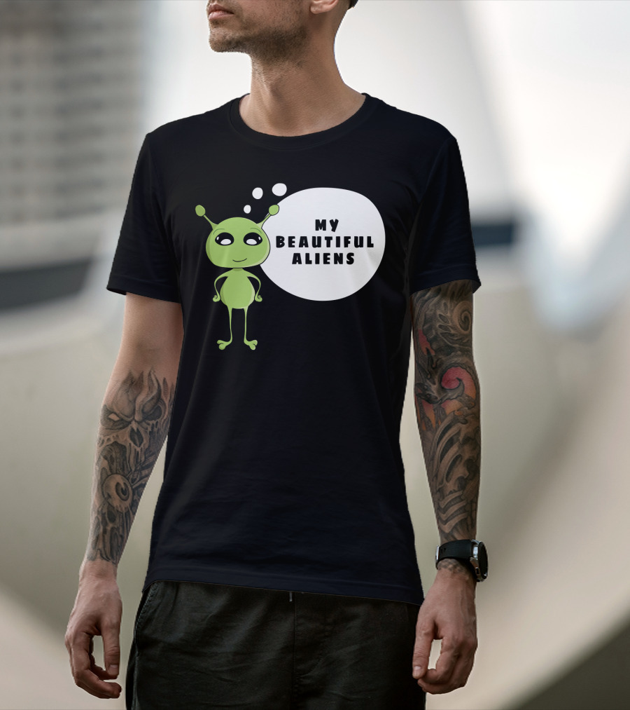 My Beautiful Aliens Ogfam Green Cartoon Character T-Shirt