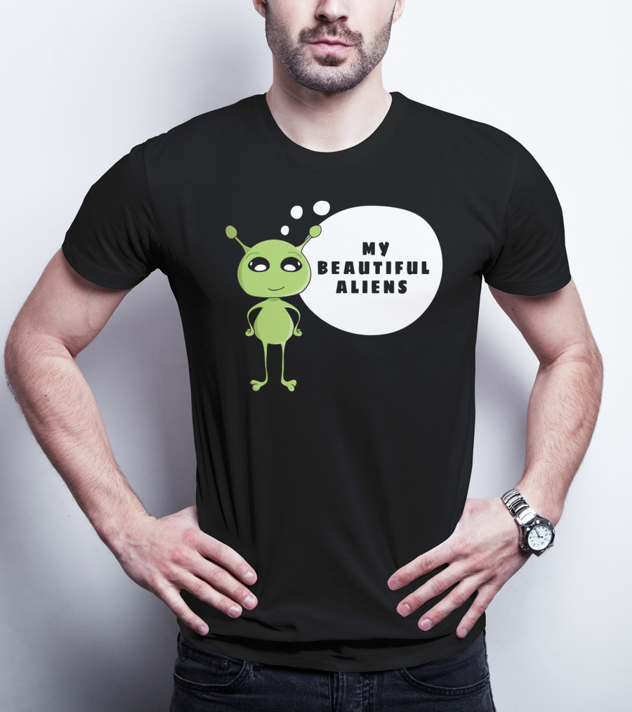 My Beautiful Aliens Ogfam Green Cartoon Character T-Shirt