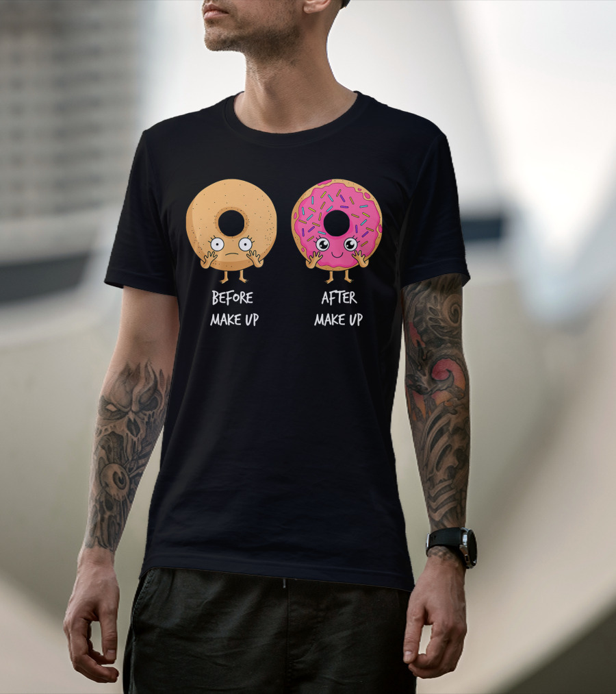 Donut Transformation Before After Makeup With Sprinkles T-Shirt