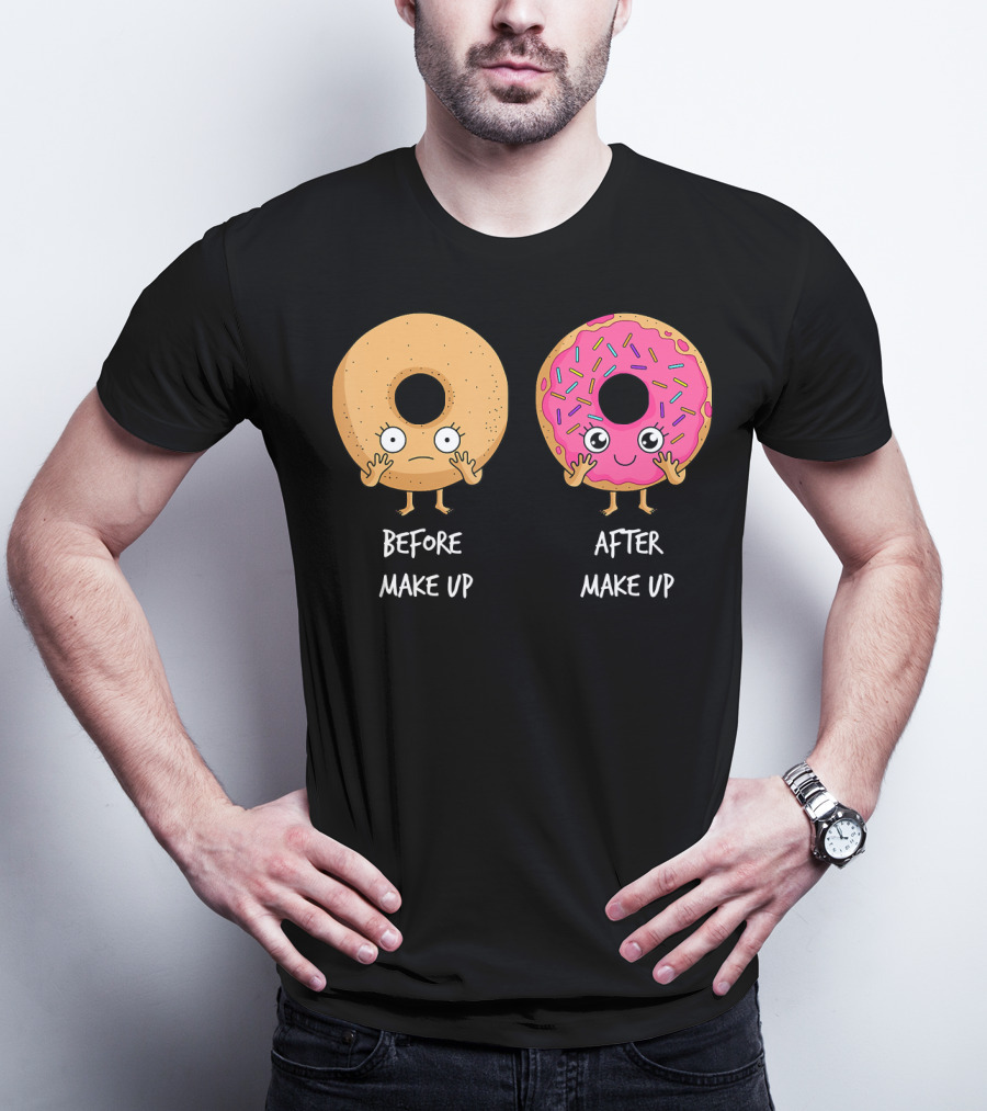 Donut Transformation Before After Makeup With Sprinkles T-Shirt