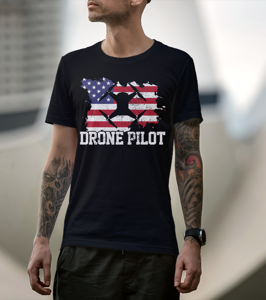 Drone Pilot American Flag USA T-Shirt
