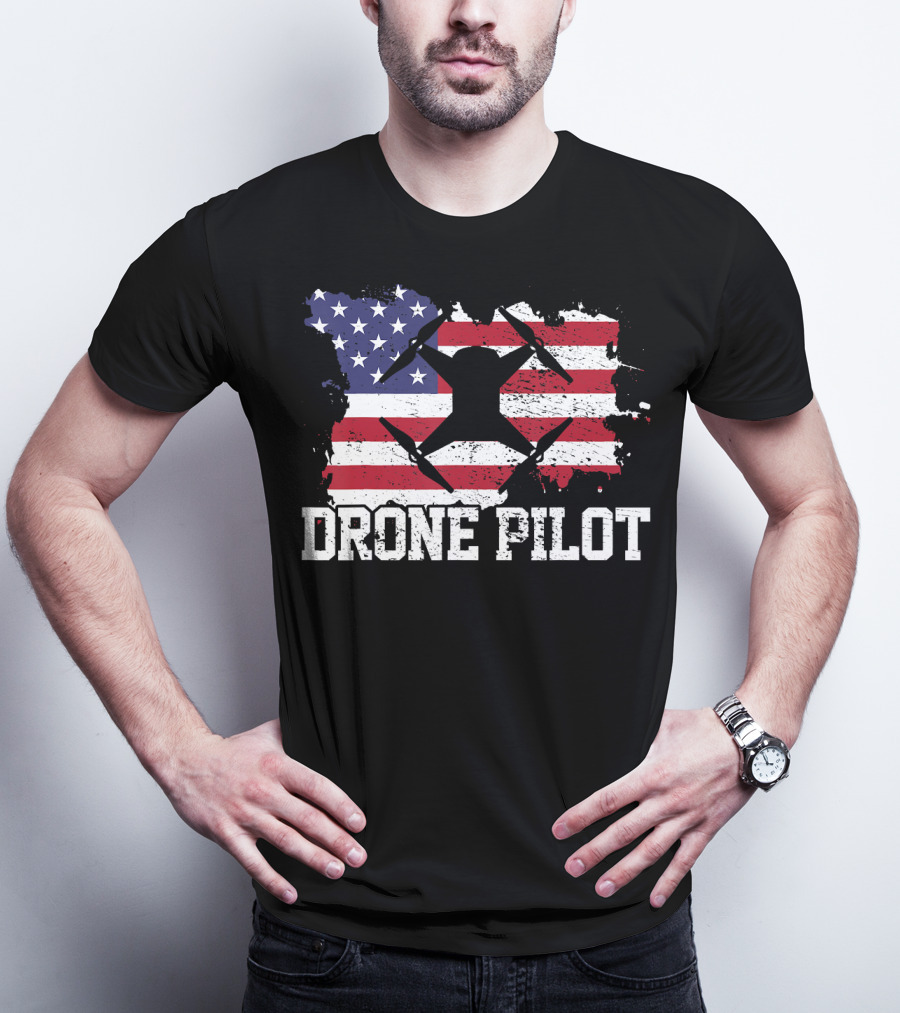 Drone Pilot American Flag USA T-Shirt