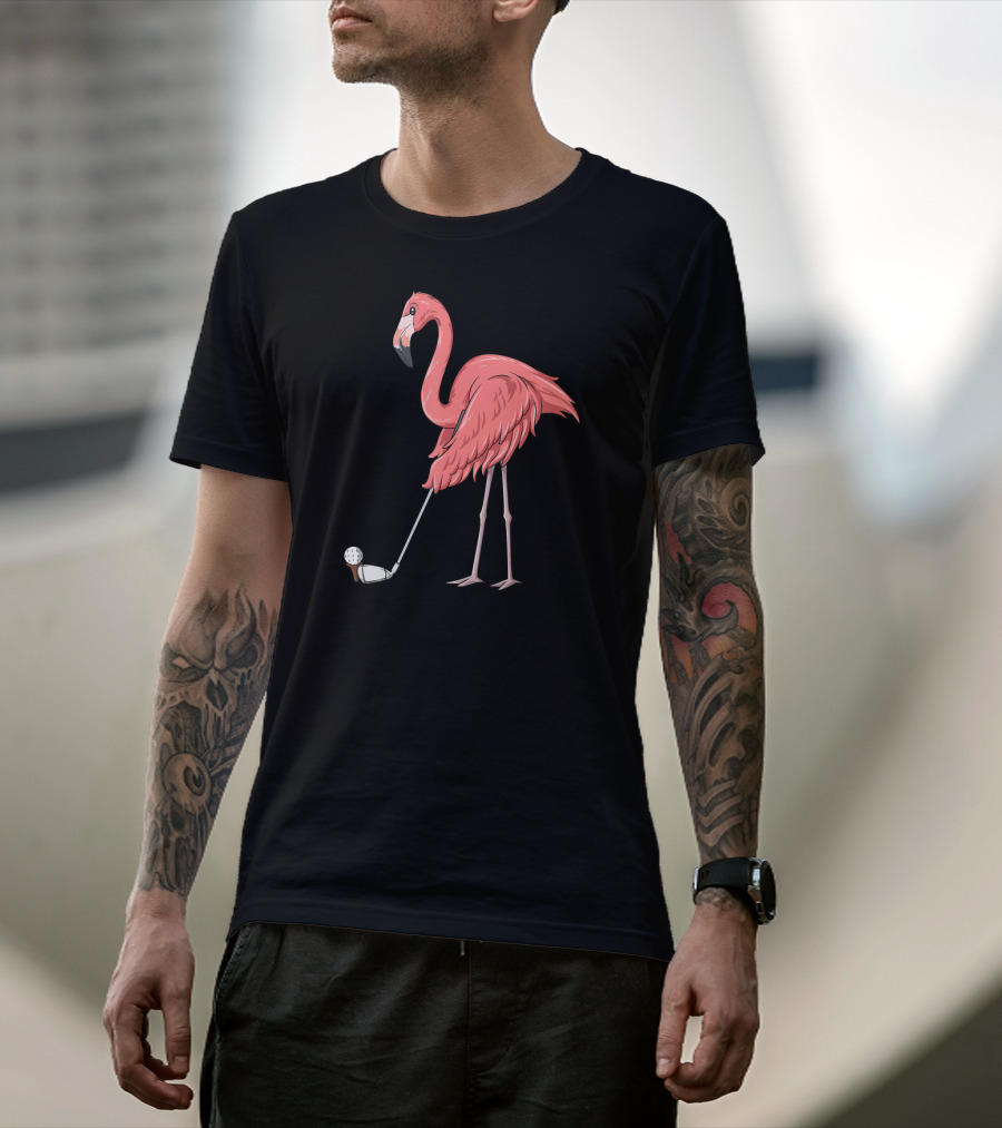 Flamingo Playing Golf Golfer With Club And Ball T-Shirt
