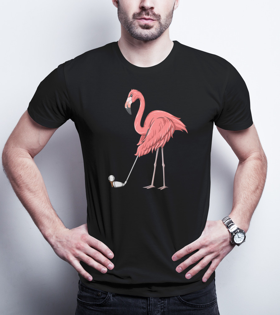 Flamingo Playing Golf Golfer With Club And Ball T-Shirt