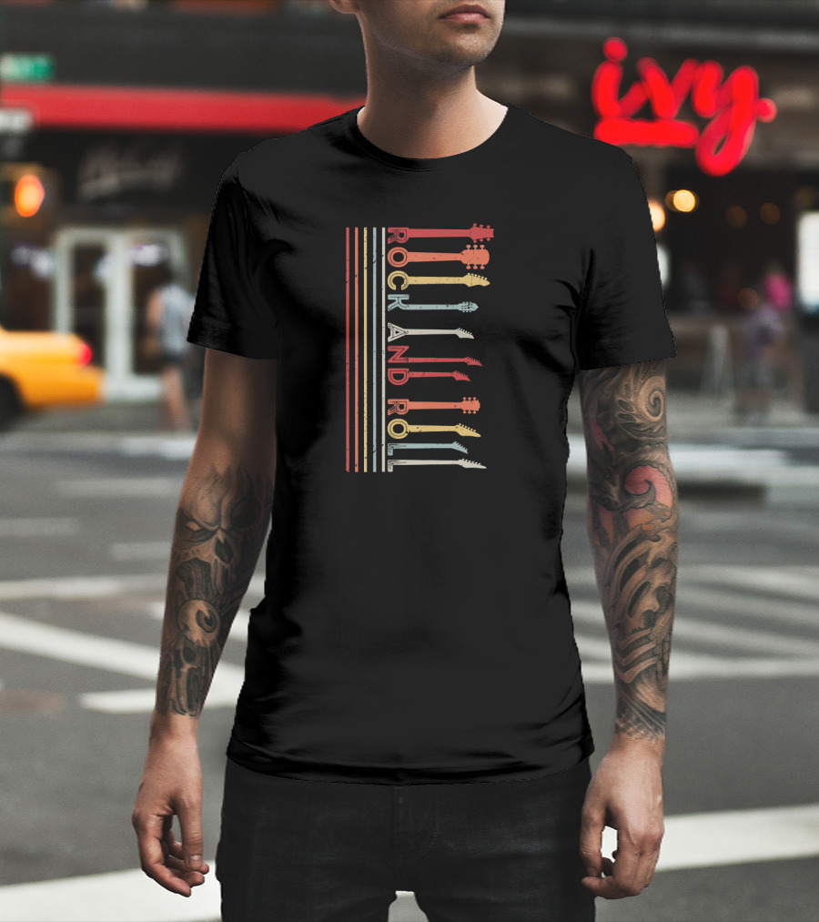 Rock And Roll Vintage Concert Band Guitar Stripes T-Shirt