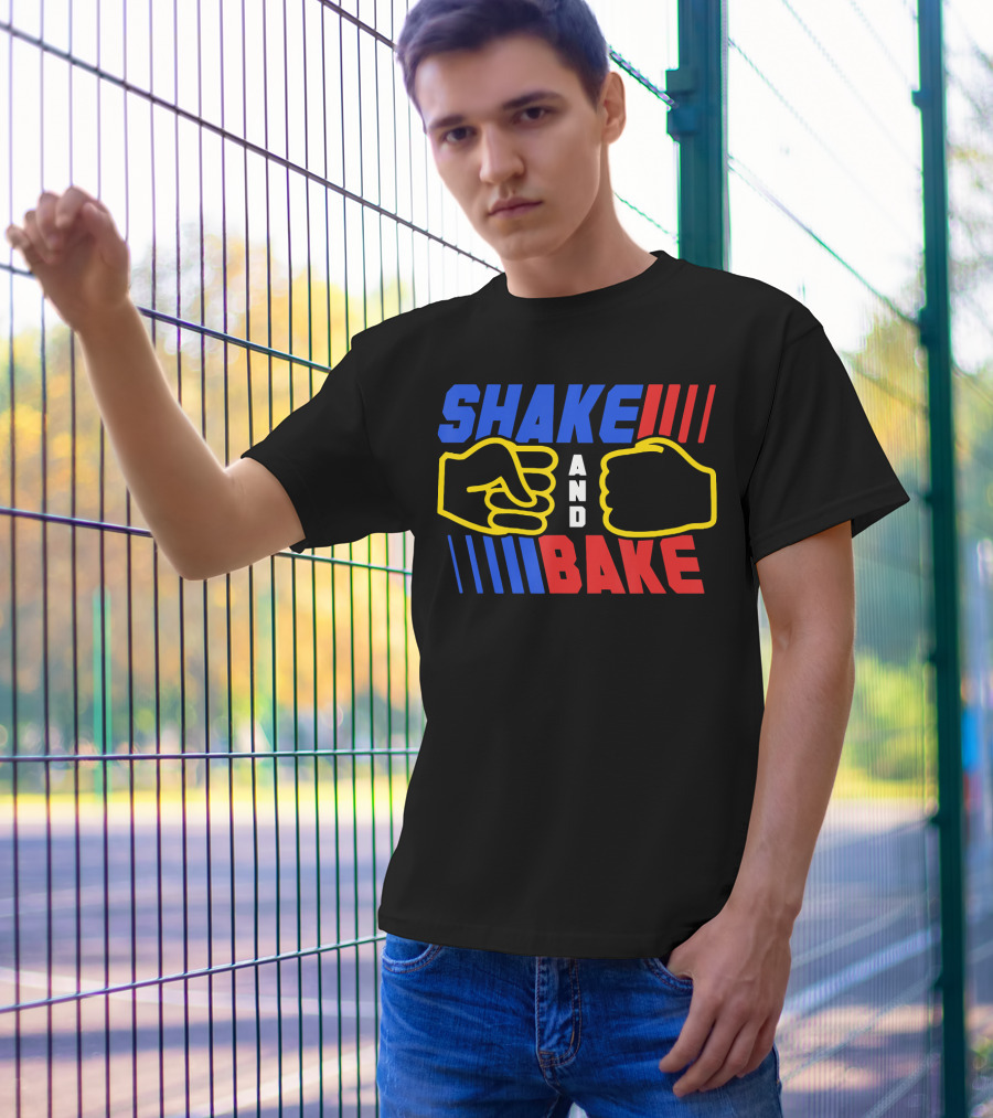 SHAKE AND BAKE Fist Bump Iconic Symbol Bold Colors T-Shirt