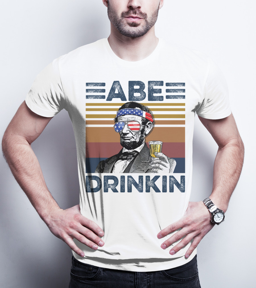 Abe Drinkin Abraham Lincoln Vintage USA Flag T-Shirt