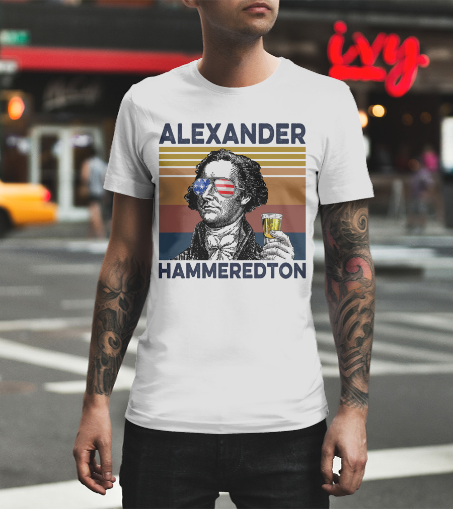 Alexander Hammeredton USA Vintage Drink Patriotic Sunglasses T-Shirt