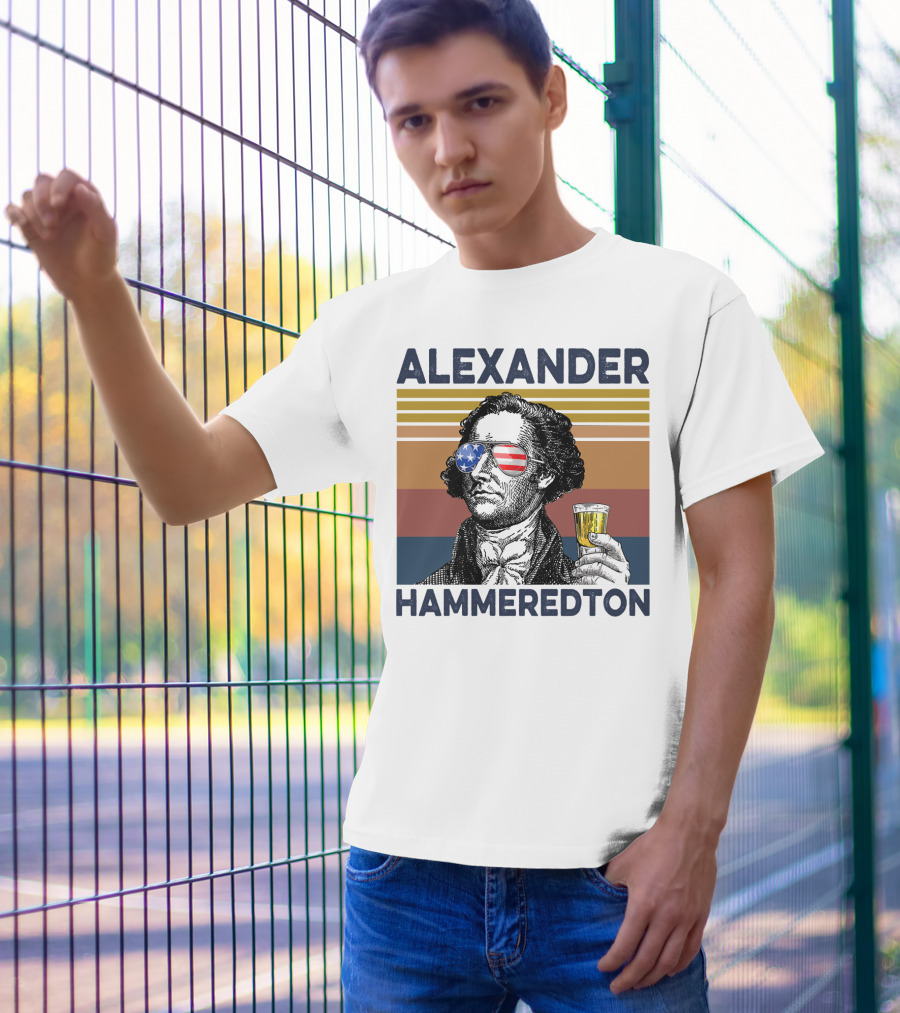 Alexander Hammeredton USA Vintage Drink Patriotic Sunglasses T-Shirt