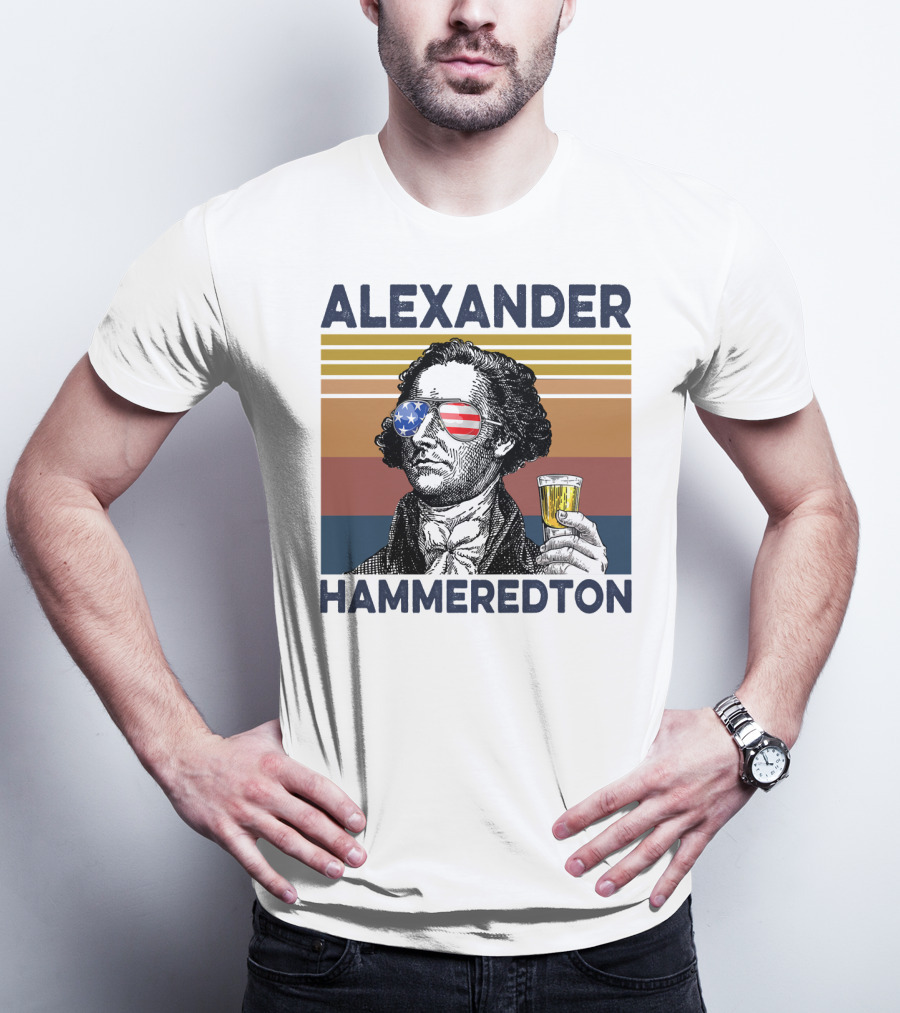Alexander Hammeredton USA Vintage Drink Patriotic Sunglasses T-Shirt