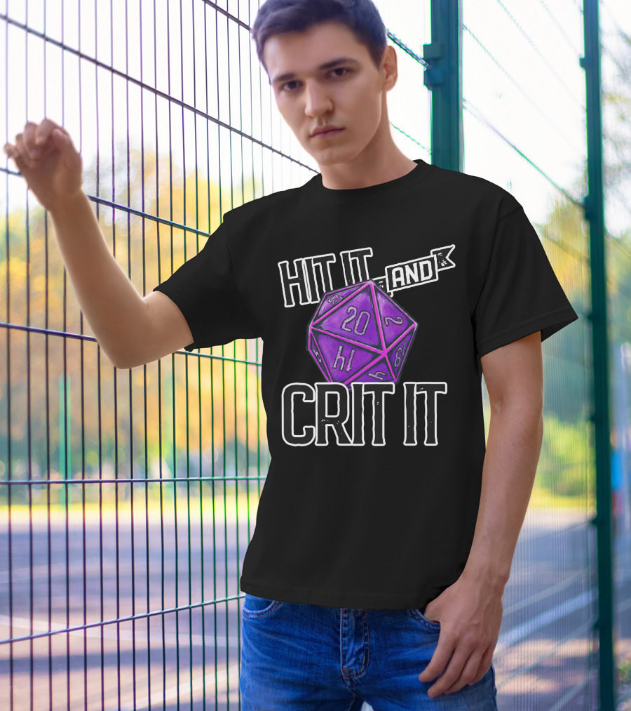 Hit It And Crit It Regal Purple D20 20-Sided Dice DnD T-Shirt