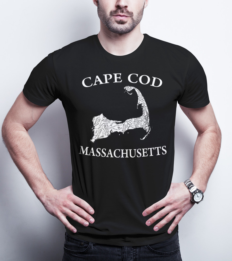 Cape Cod Map Massachusetts Text Overlay T-Shirt