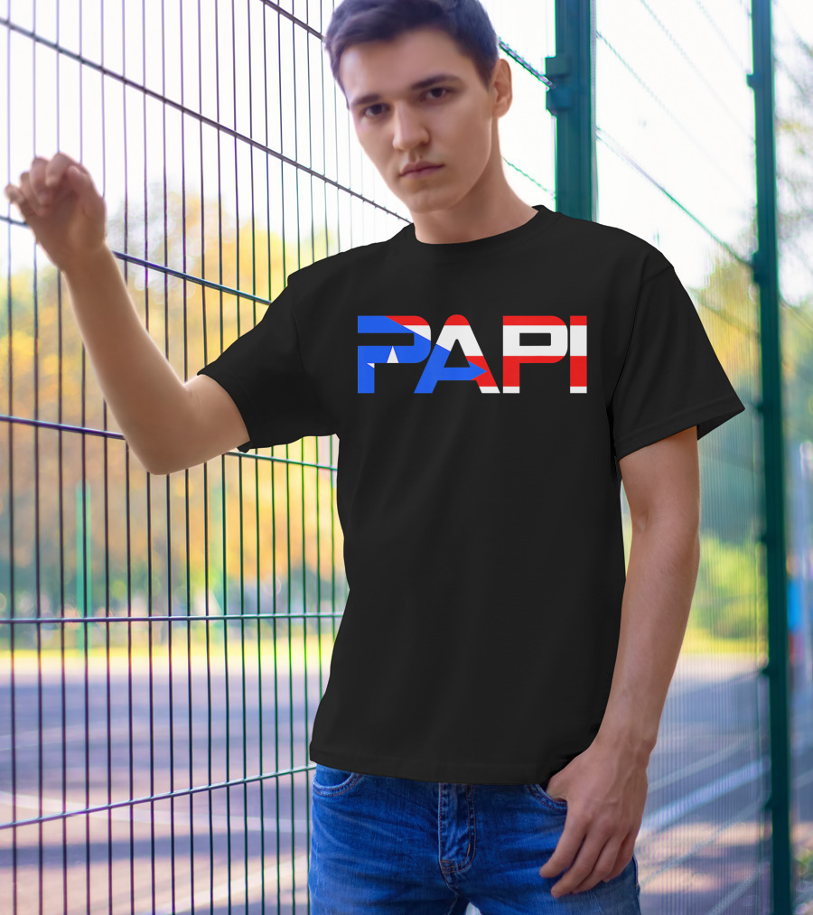 Papi Puerto Rico Flag Dad Father Patriotic Papi Text T-Shirt