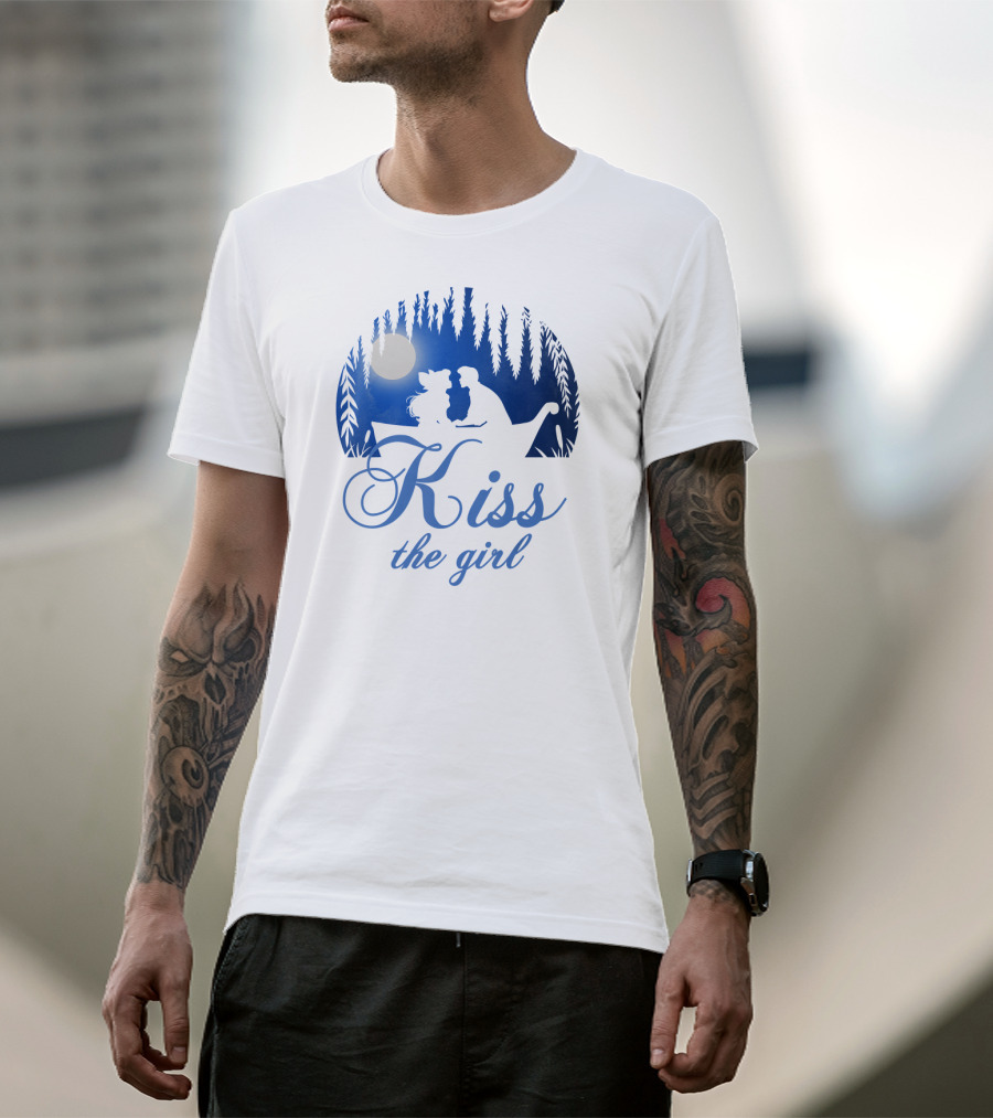 Kiss The Girl Disney Mermaid Ariel Eric Night Moonlit Boat Scene T-Shirt