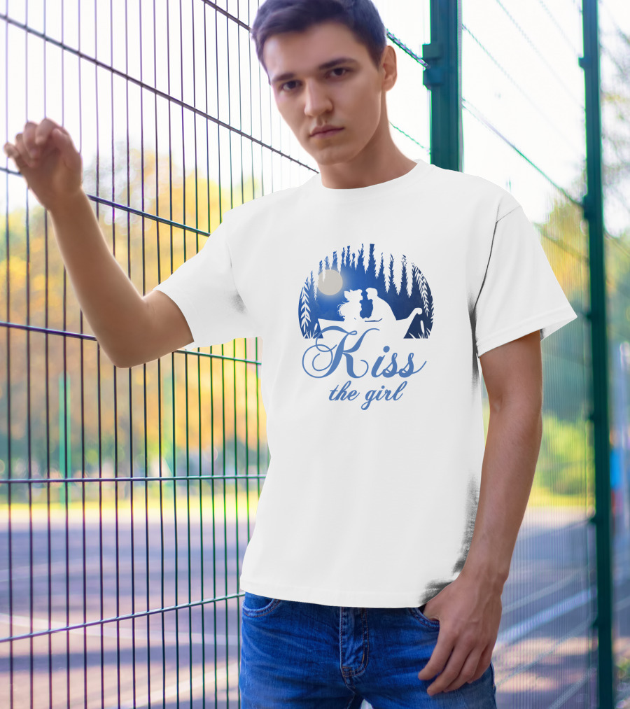 Kiss The Girl Disney Mermaid Ariel Eric Night Moonlit Boat Scene T-Shirt