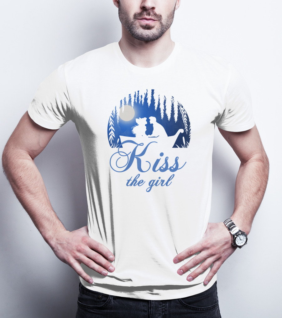 Kiss The Girl Disney Mermaid Ariel Eric Night Moonlit Boat Scene T-Shirt