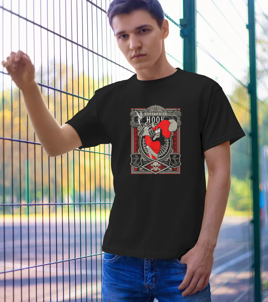 Captain Hook Vintage Disney Design Peter Pan Villain Anchors Skulls T-Shirt