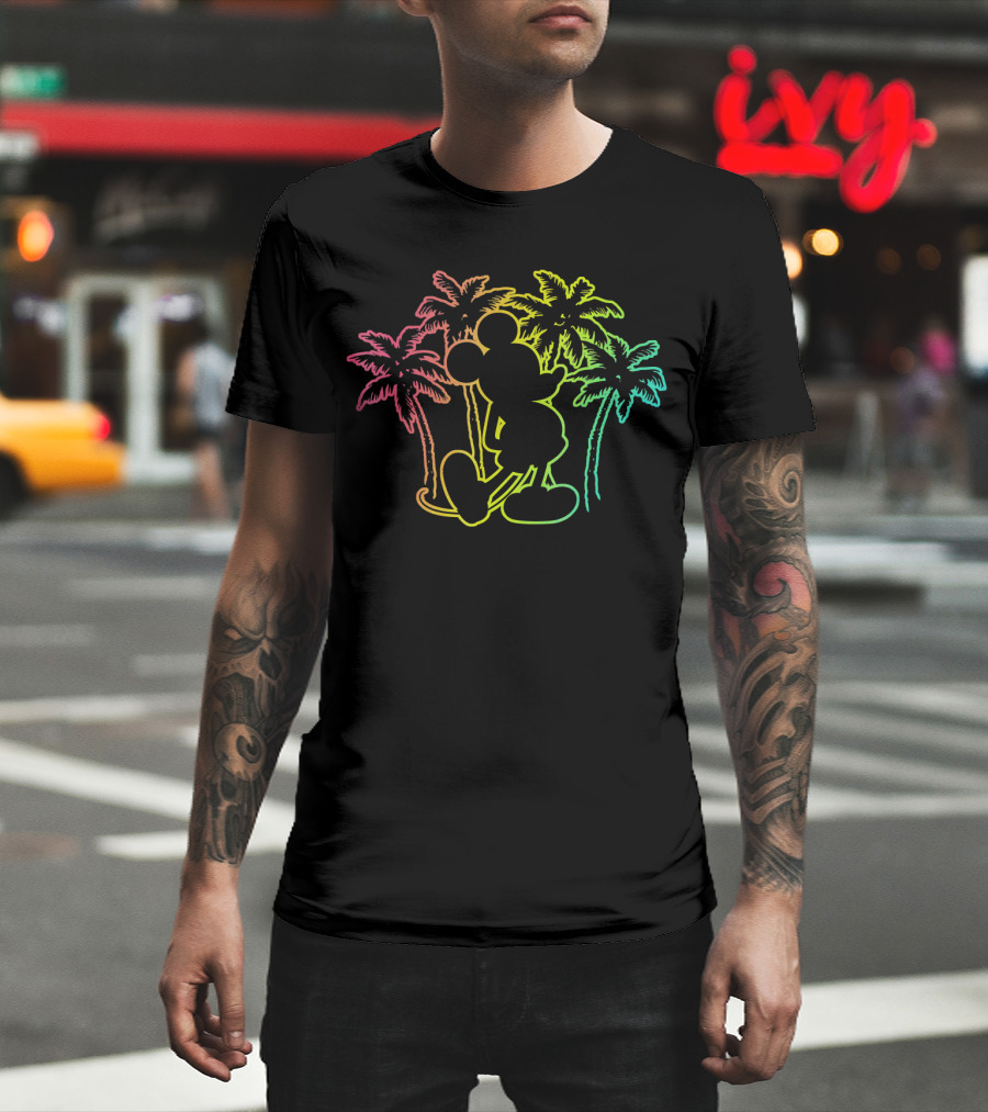 Mickey Mouse Neon Palm Trees Disney Tropical T-Shirt